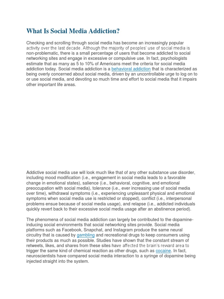 What Is Social Media Addiction | PDF | Substance Use Disorder | Social ...