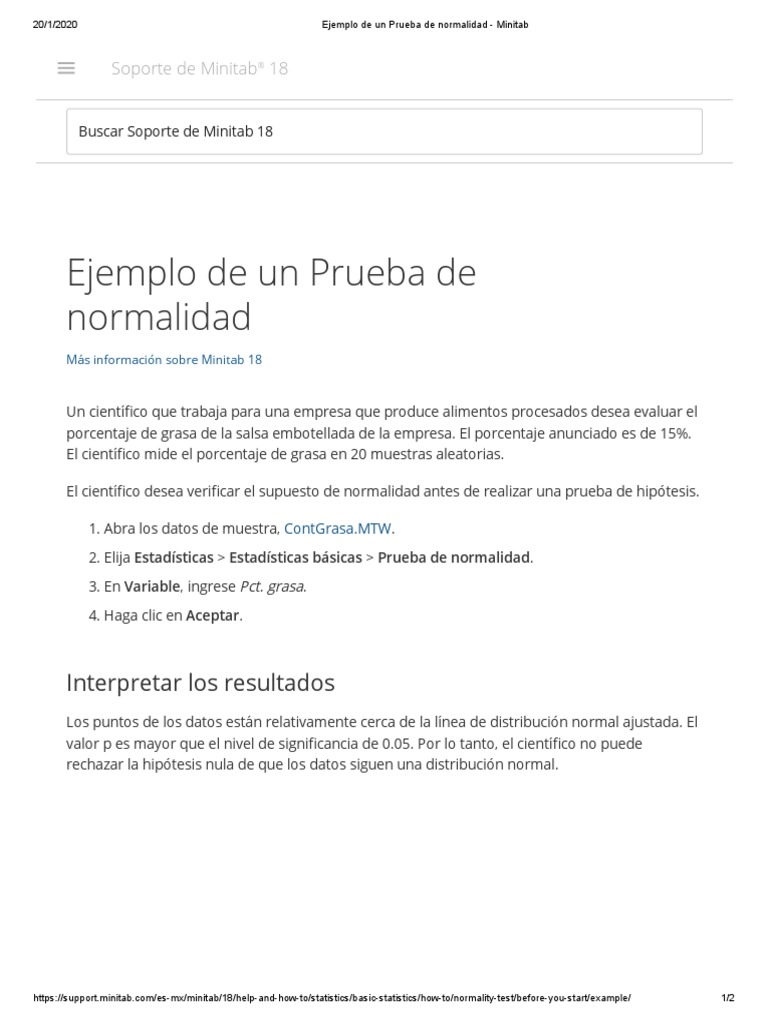 Ejemplo de Un Prueba de Normalidad - Minitab | PDF