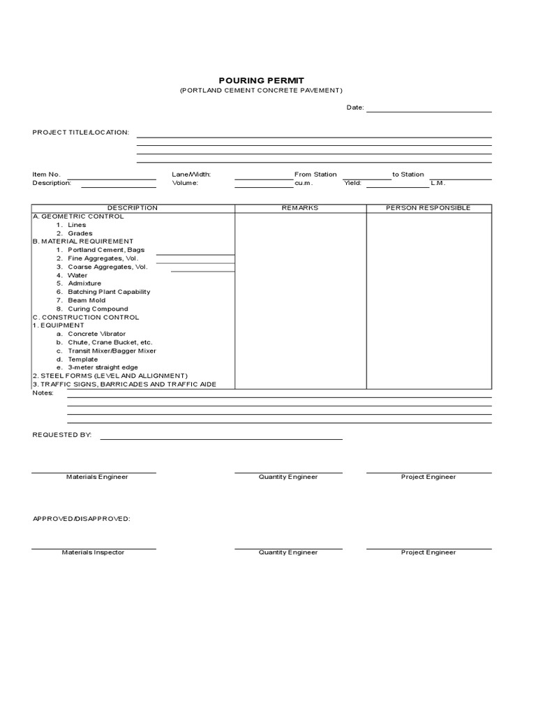 DPWH POURING PERMIT NEWFORM 2020 | PDF | Building Technology ...