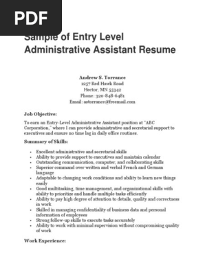 Entry Level Administrative Assistant Job Description
