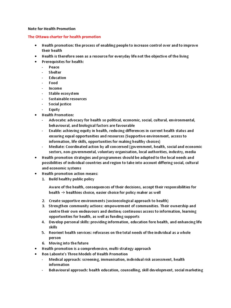 The Ottawa Charter for Health Promotion: A Summary of its Key ...
