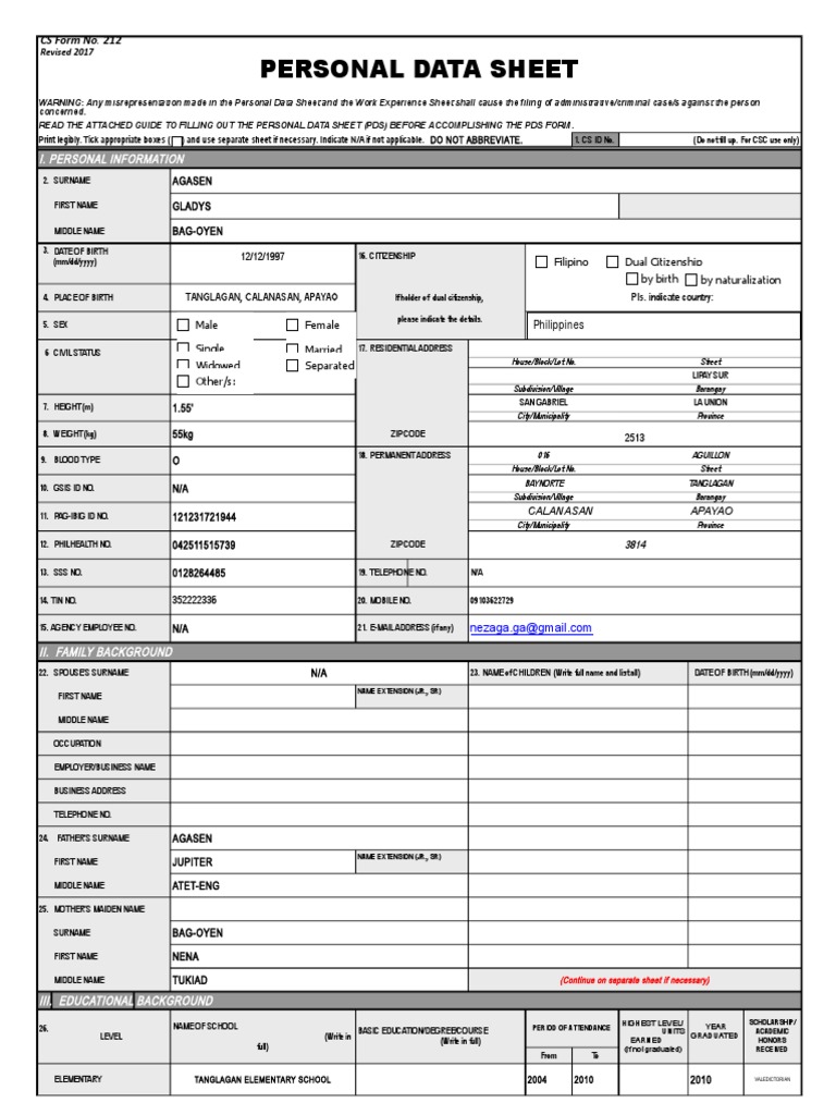 Personal Data sheet-BLANK | PDF | Employment | Crime & Violence