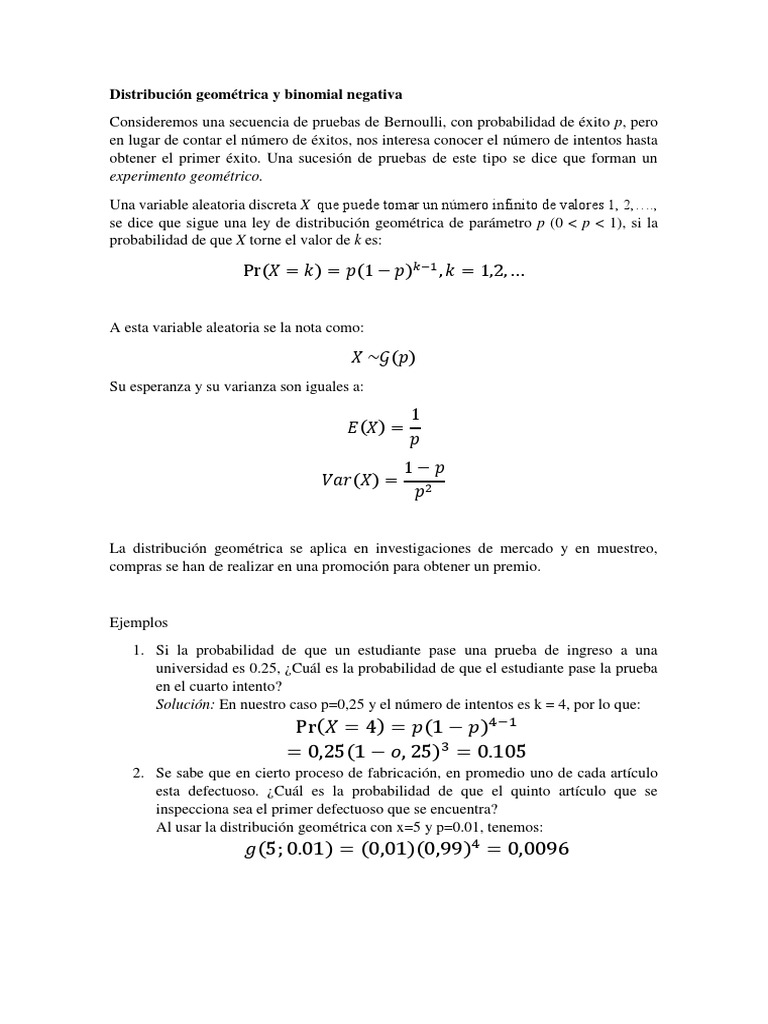 Distribución geométrica y binomial negativa: Modelando experimentos de Bernoulli con éxito en el ...