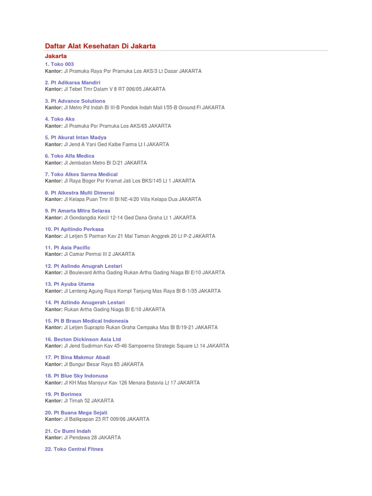 Daftar Alat Kesehatan Di Jakarta | PDF