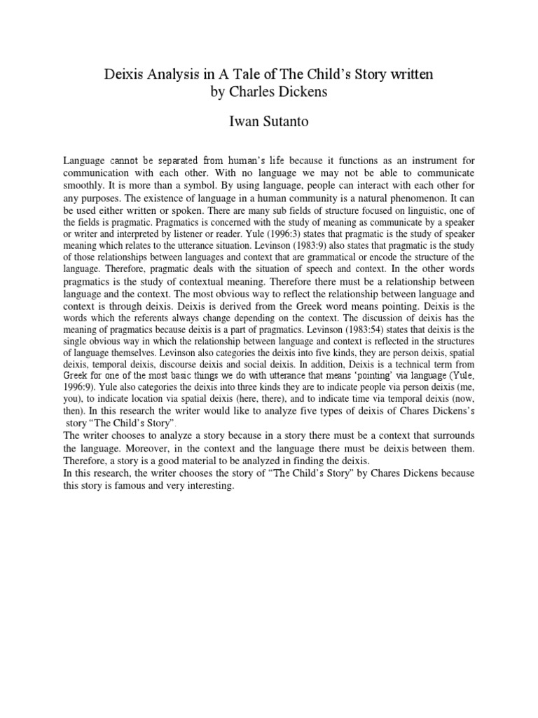 Deixis Analysis in A Tale of The Child | Download Free PDF | Context ...