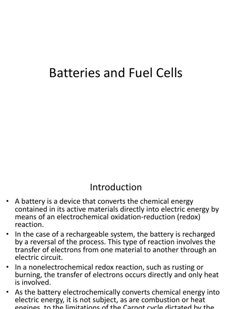 Batteries and Fuel Cells | PDF | Electrochemistry | Fuel Cell
