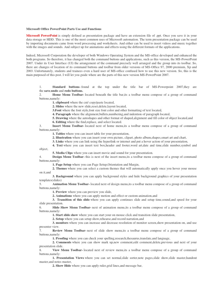 Microsoft Office PowerPoint Parts Use and Functions | PDF | Human ...