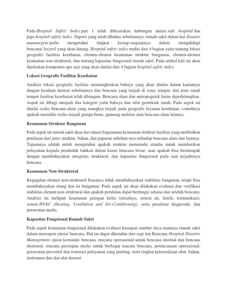 Komponen Hospital Safety Index | PDF