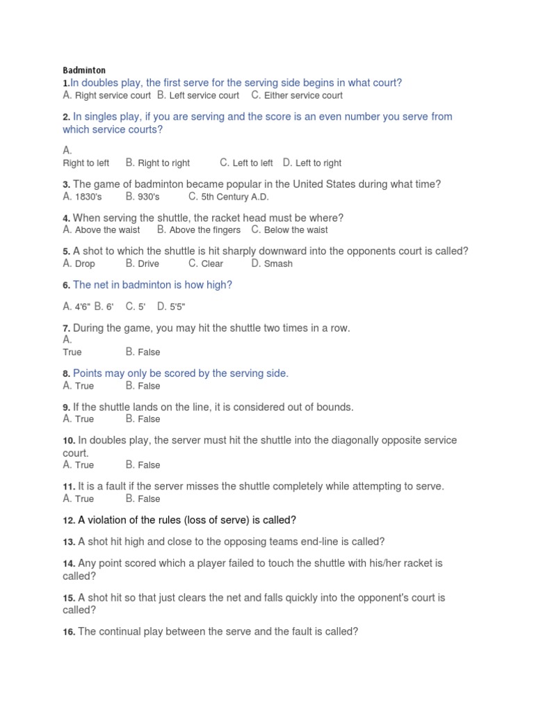 BadmintoN Exam On Grade 11 P.E | PDF | Racquet Sports | Team Sports