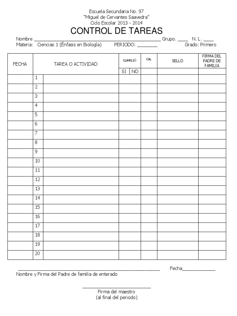 Control de Tareas 2013 2014 PDF | PDF