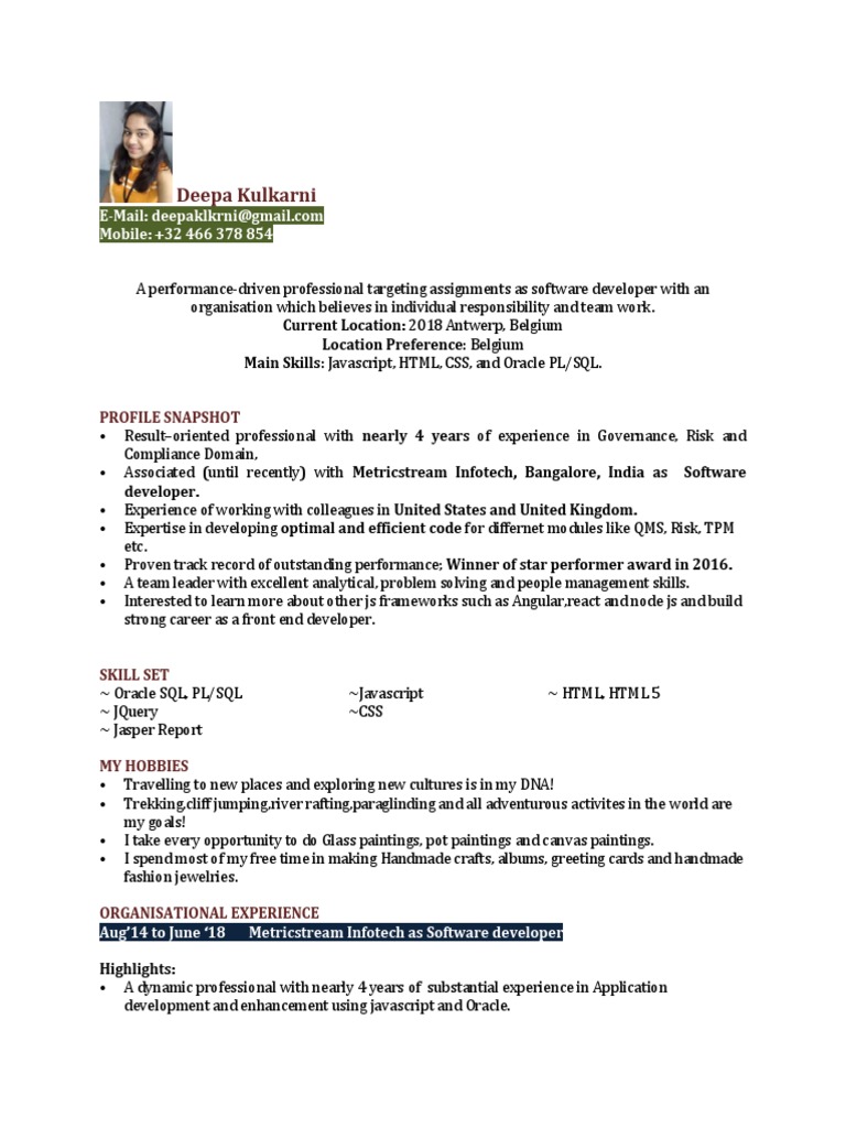 Deepa CV | PDF | Software Development | Java Script