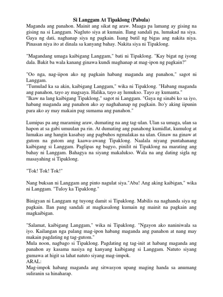 Si Langgam at Tipaklong | PDF