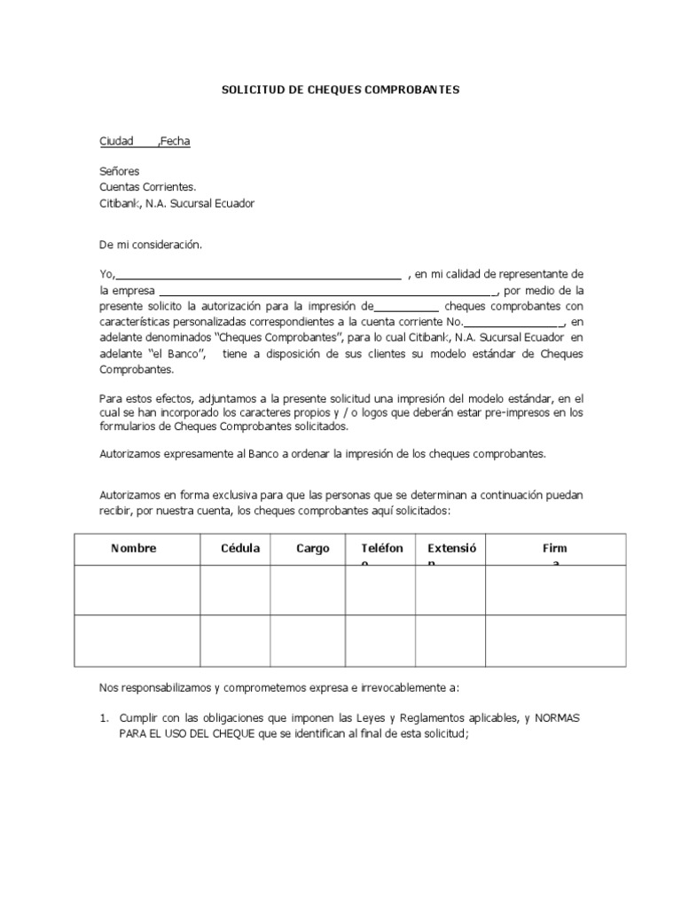 Solicitud Cheques Personalizados Citibank | PDF | Citibank | Cheque