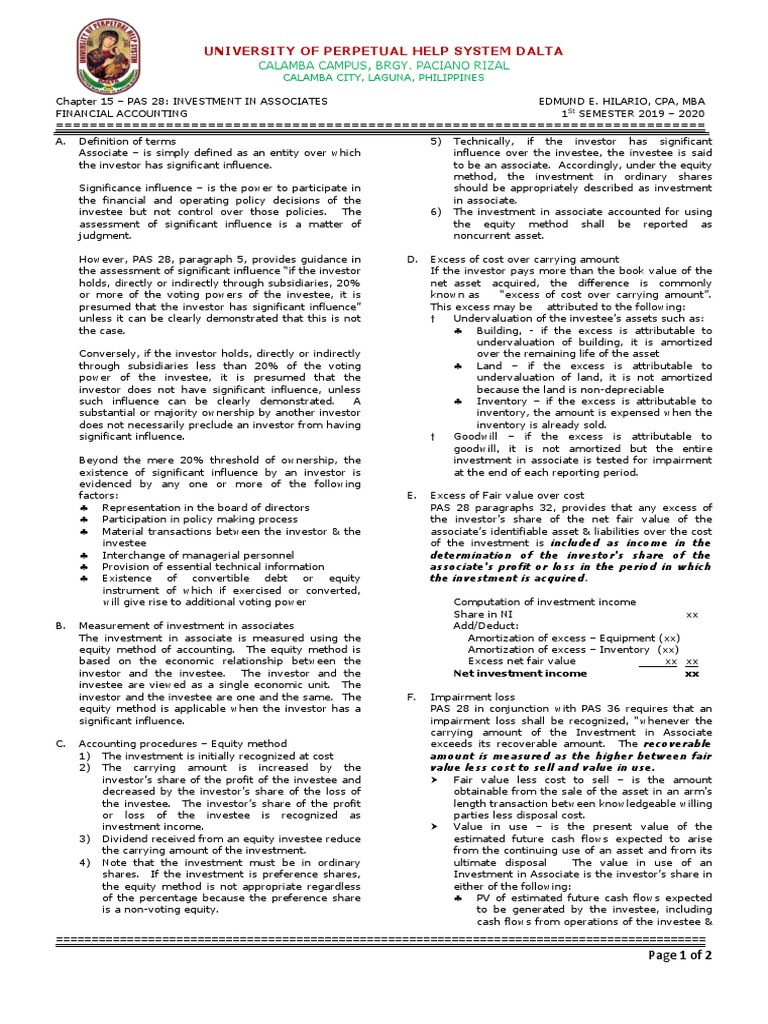 PAS 28: Investment in Associates Explained | PDF | Investor | Investing