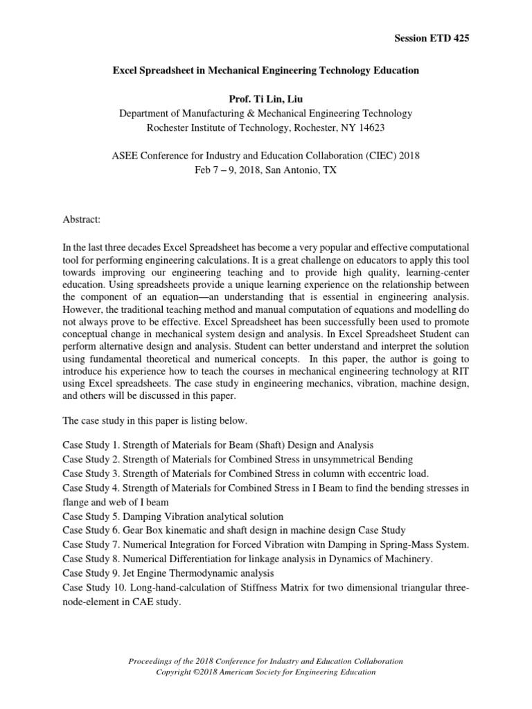 Excel Spreadsheet in Mechanical Engineering | PDF | Bending | Stress ...
