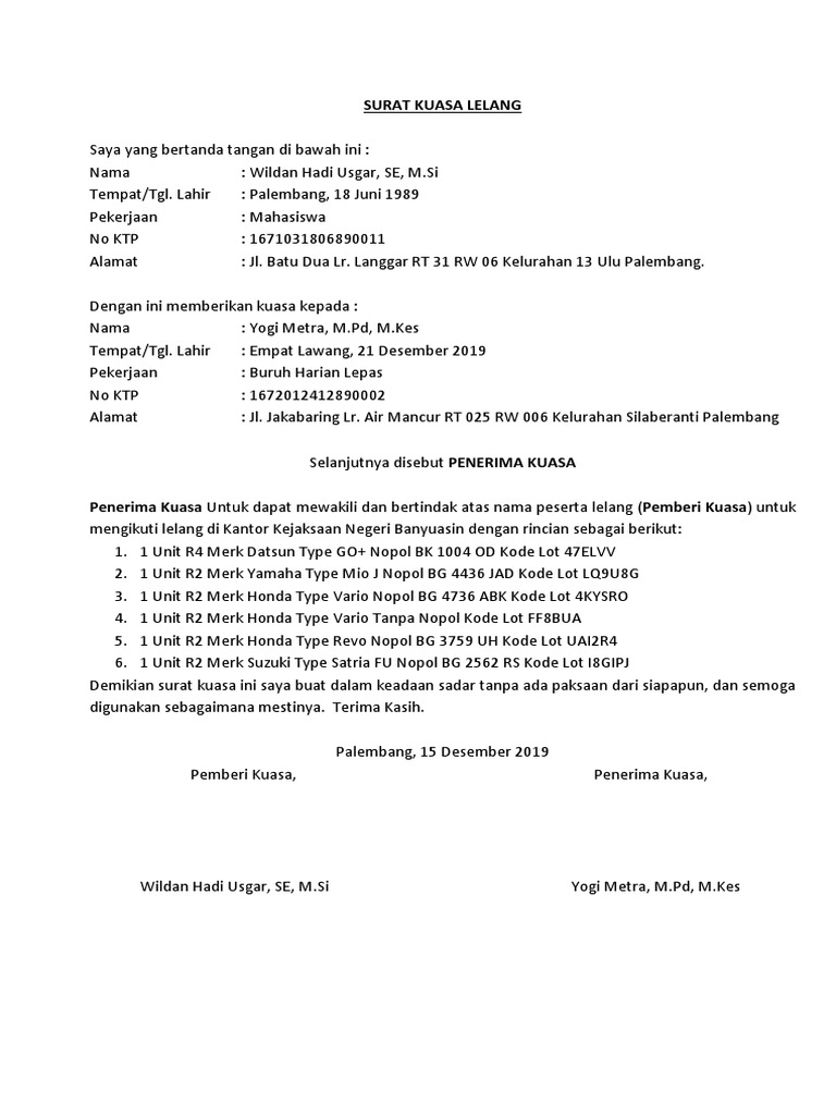 Surat Kuasa Lelang | PDF