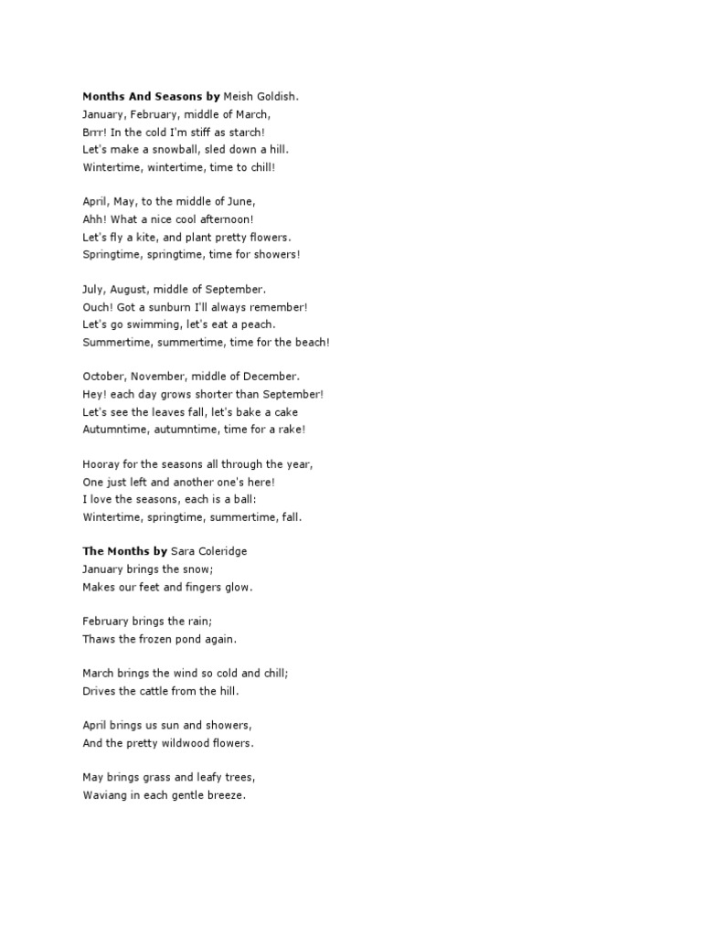 Poem on Months and Seasons | PDF
