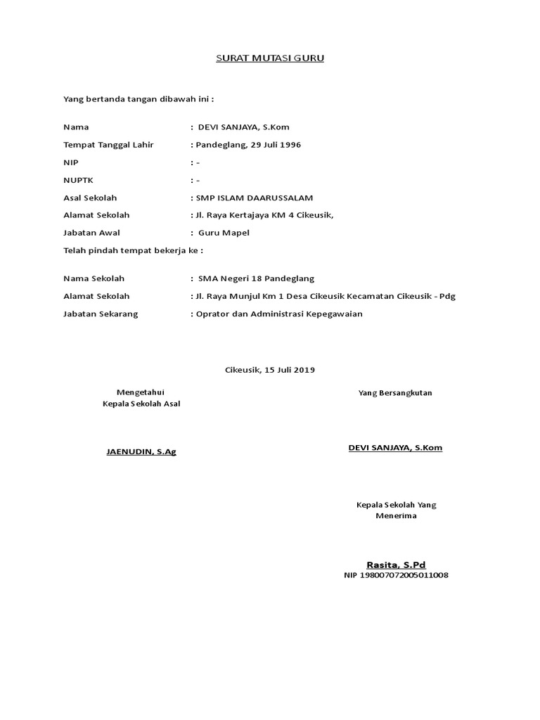 Surat Mutasi Guru