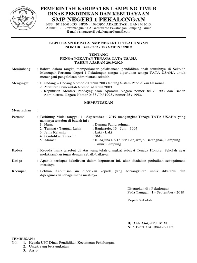 Contoh SK TU Sekolah | PDF