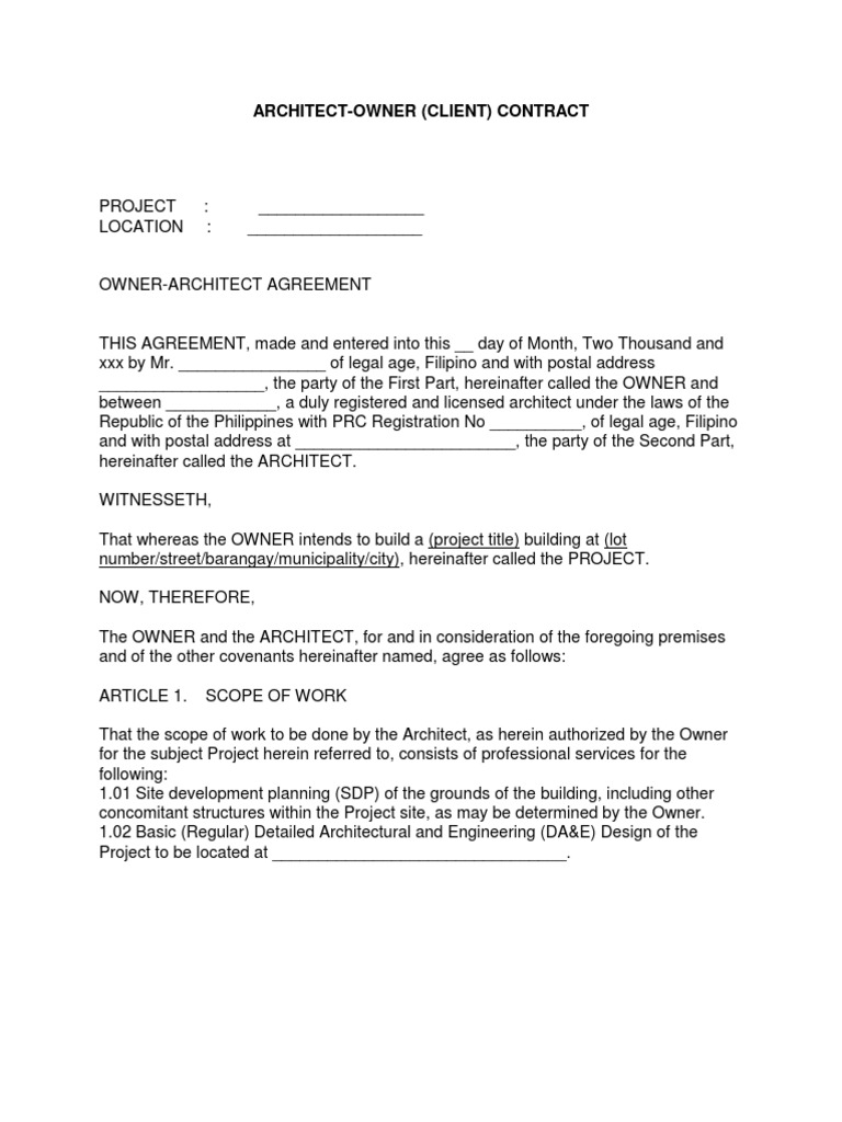 Architect-Client Contract | PDF | Architect | General Contractor