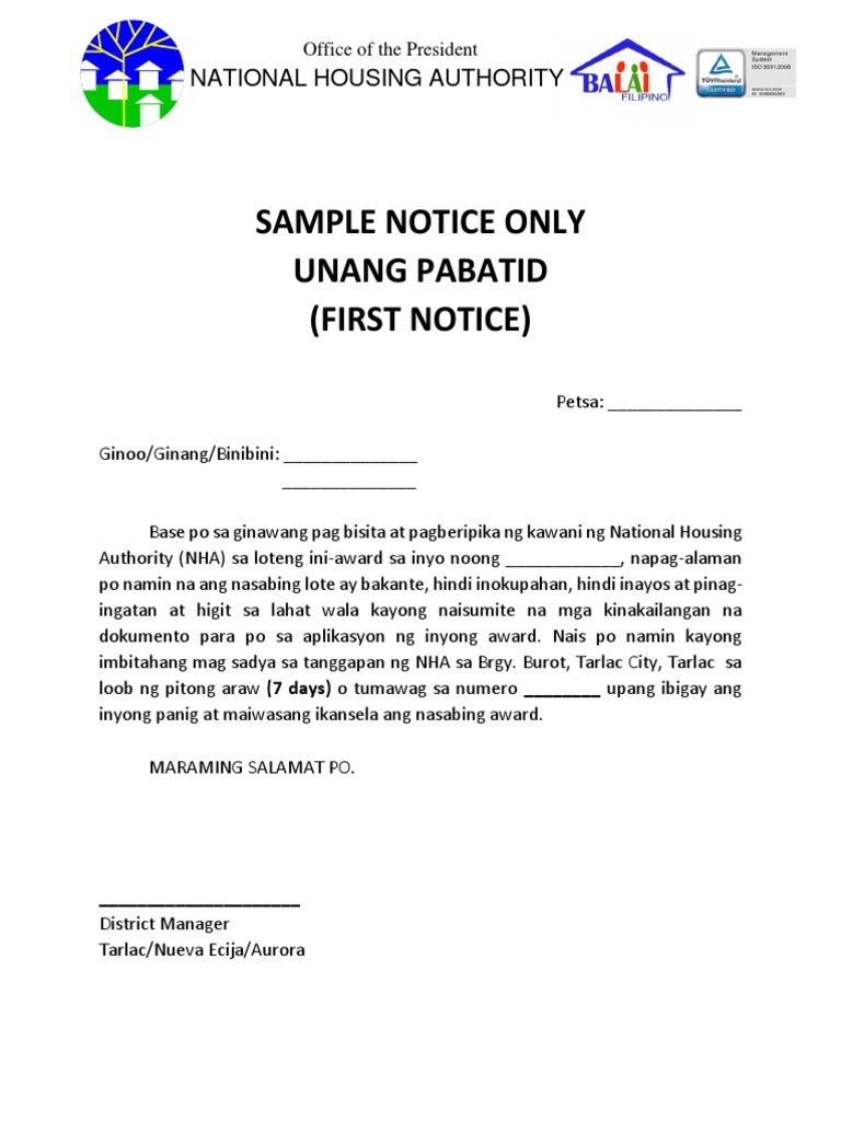 Sample Notice Only | PDF