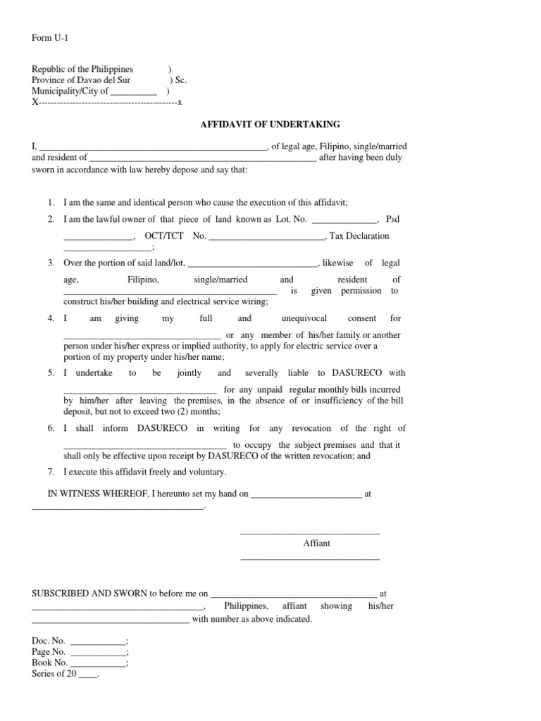 Form U-1 | Download Free PDF | Affidavit | Civil Law (Common Law)