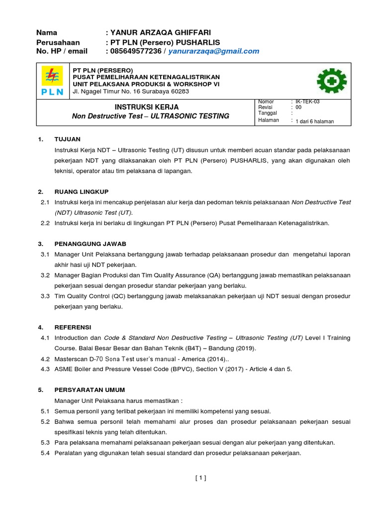 Prosedur NDT UT - Yanur | PDF