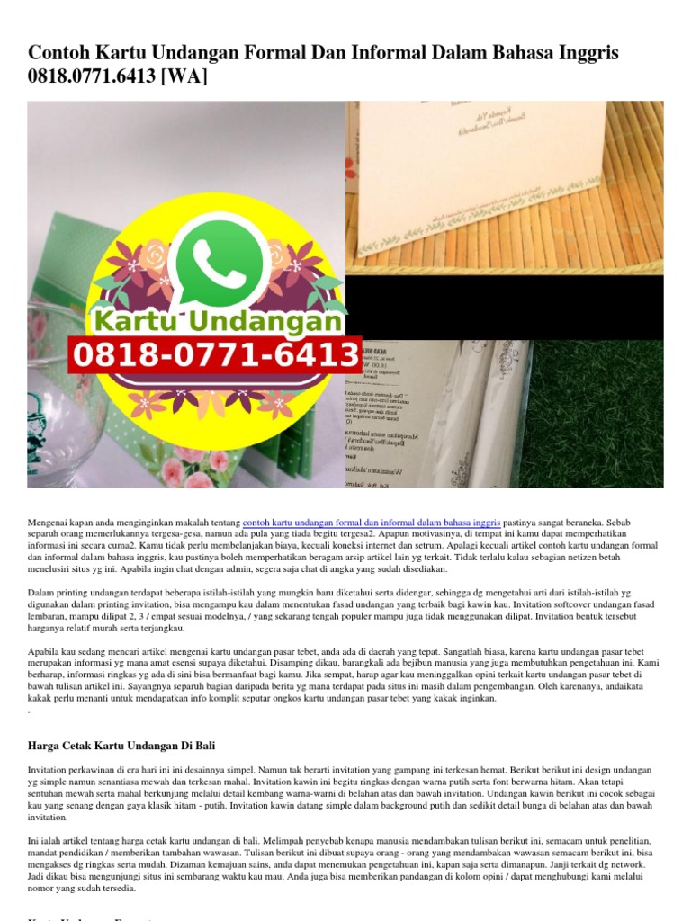 Contoh Kartu Undangan Formal Dan Informal Dalam Bahasa Inggris O8I8 ...