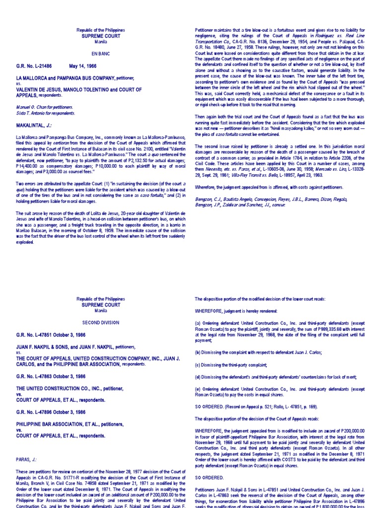 Fortuitous Events Cases | Download Free PDF | Judgment (Law) | Damages