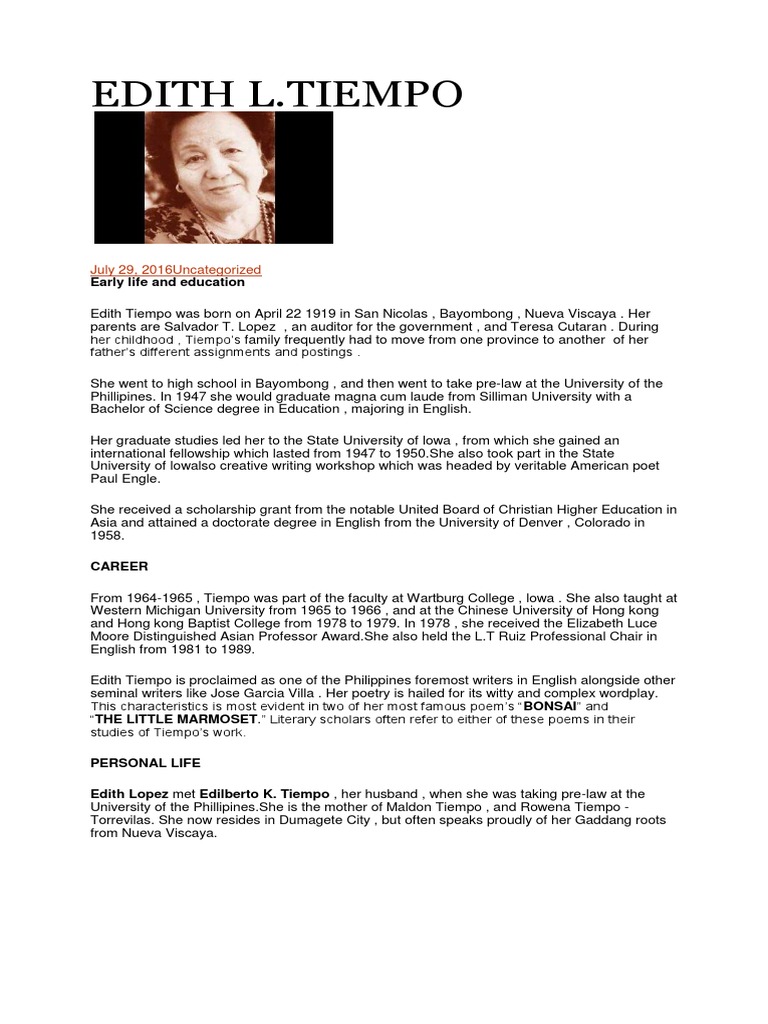 Biography of Edith | PDF | Poetry | Writing