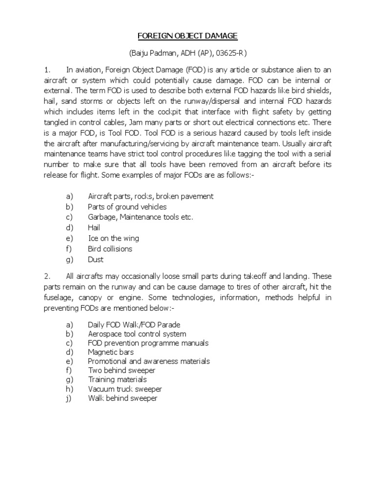 Foreign Object Damage | PDF