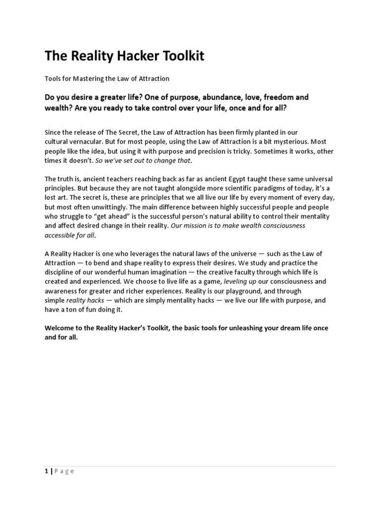 The Reality Hacker Toolkit | PDF | Consciousness | Free Will