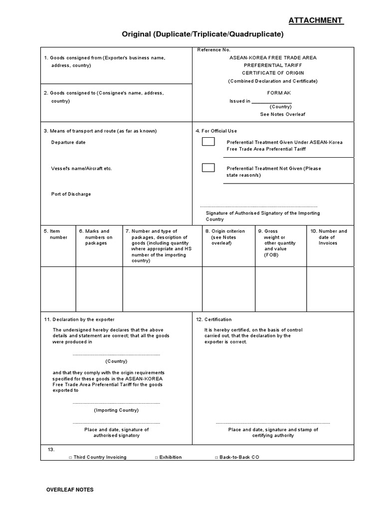 Att. To Appendix 1 To Annex 3 CO Form AK Overleaf ASEAN Version 15may06 ...