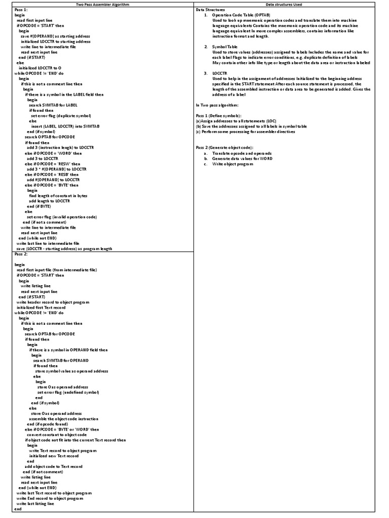 Two Pass Assembler Algorithm Pdf Assembly Language Computer Hardware