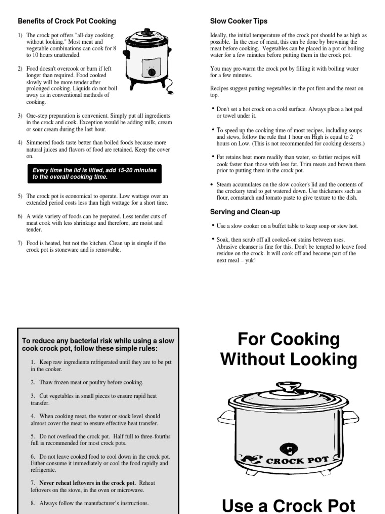 Crock Pot / Clow Cooker Fact Sheet | PDF | Slow Cooker | Boiling