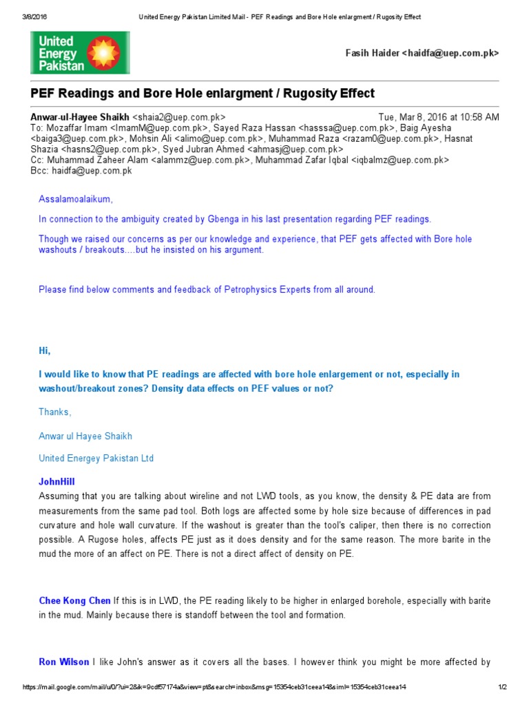 PEF Readings and Bore Hole Enlargement - Rugosity Effect | PDF ...