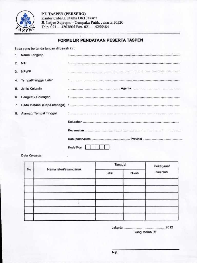 Formulir Pendataan Peserta Taspen - 5 | PDF