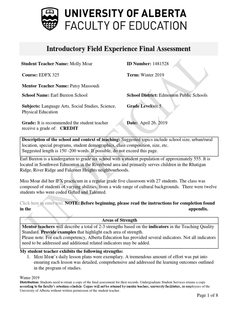 Final Assessment: Molly Moar's Practicum | PDF | Mentorship | Teachers
