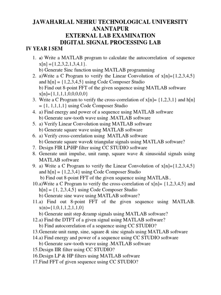 Digital Signal Processing Lab QP Final | PDF | Digital Signal ...