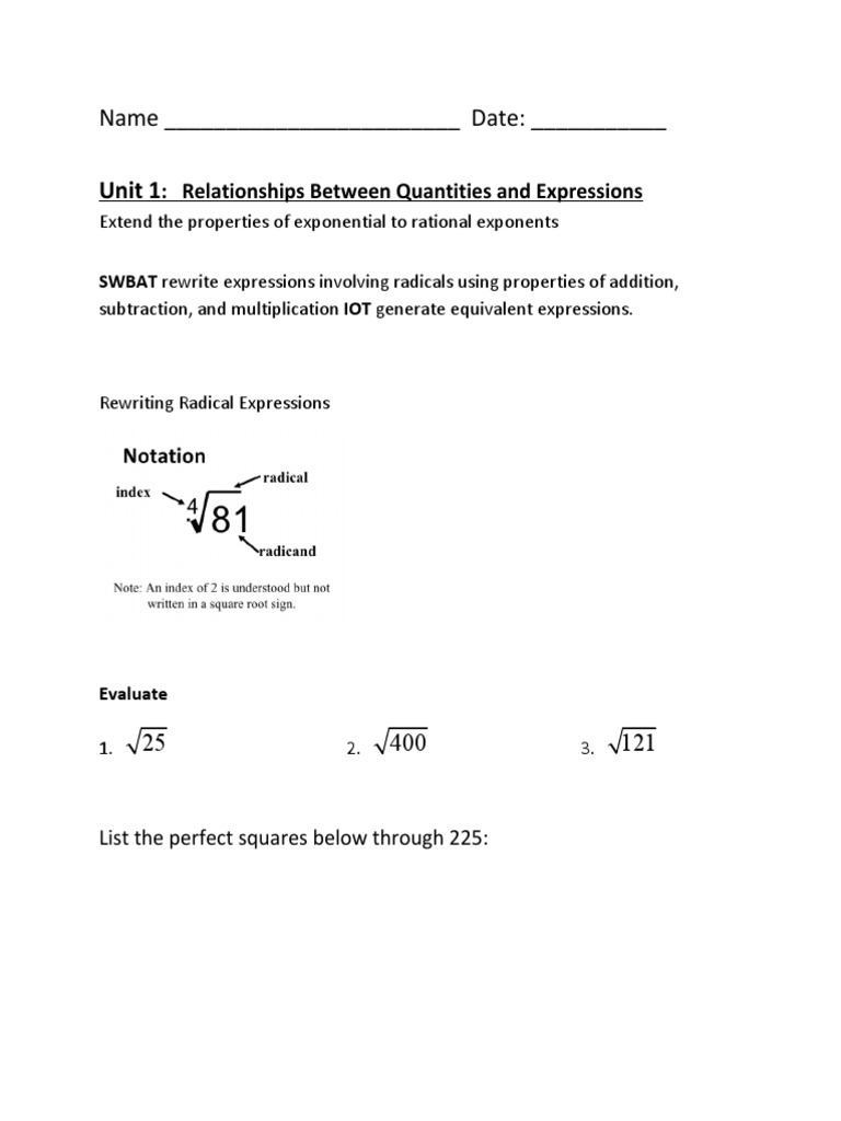 Simplifying Radicals Guided Notes Pdf