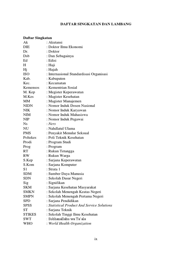 Lembar Daftar Singkatan | PDF | Pengembangan Diri