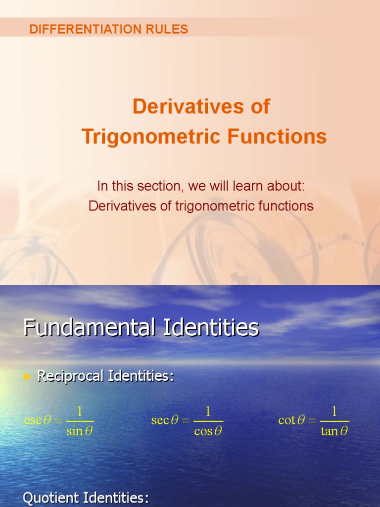 Derivatives of Trigo Functions | PDF | Trigonometric Functions | Sine