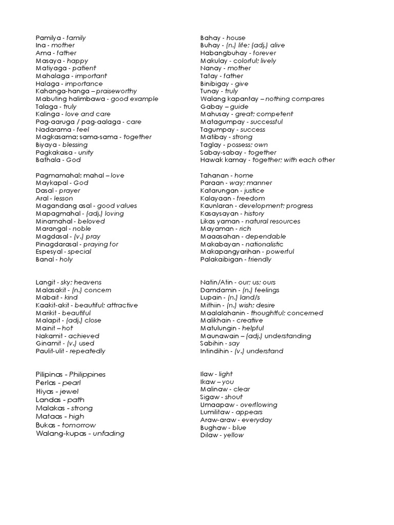 Filipino Rhyming Words | PDF | Religious Belief And Doctrine