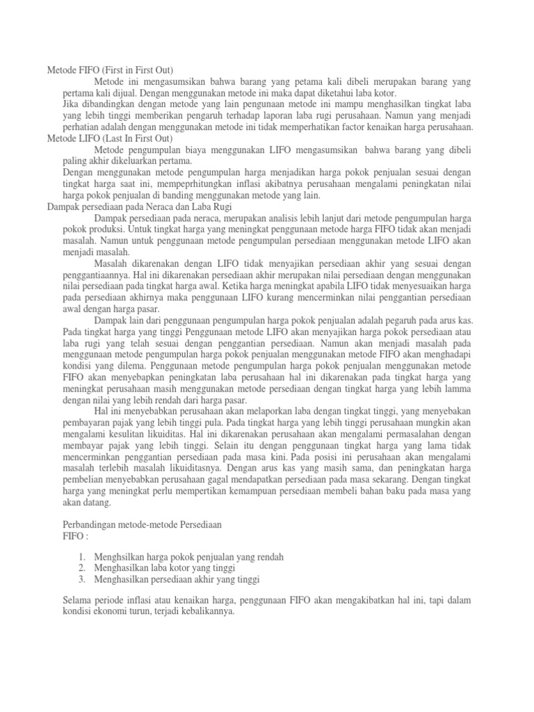 Perbandingan Metode FIFO dan LIFO | PDF | Pengelolaan Keuangan & Uang