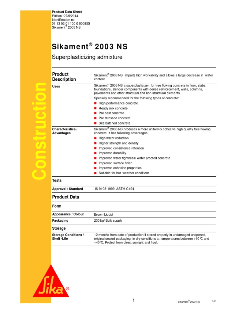 Sikament 2003 NS | PDF | Concrete | Building Materials