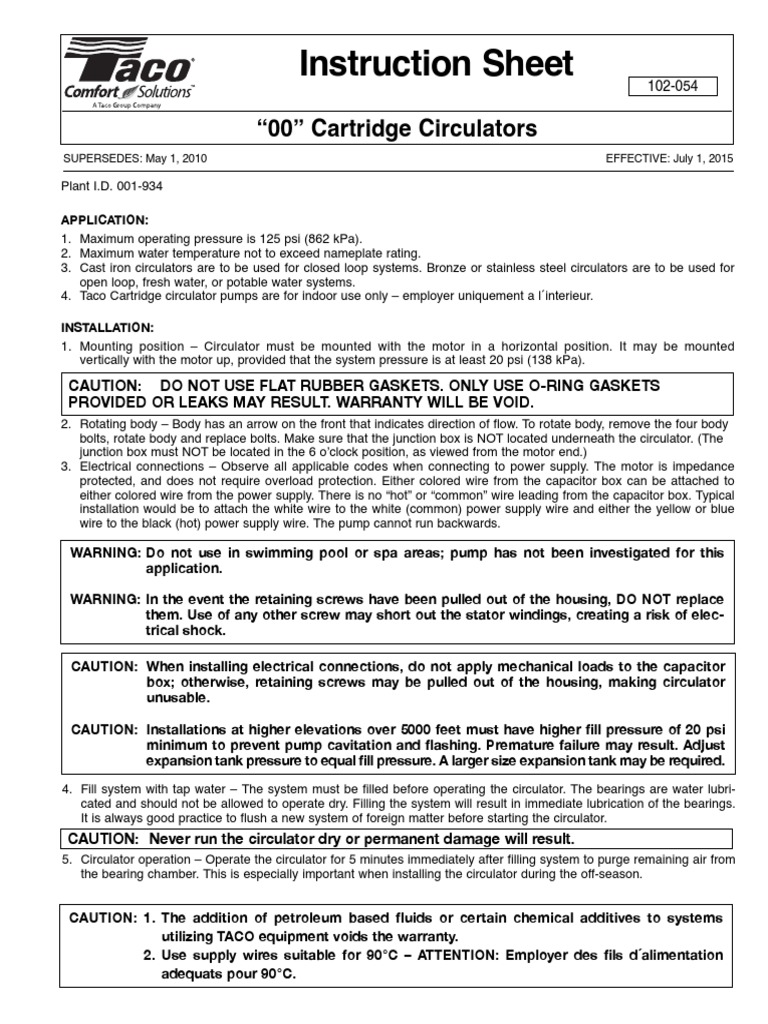 Taco 00 Cartridge Circulator Guide | PDF | Bearing (Mechanical) | Pump