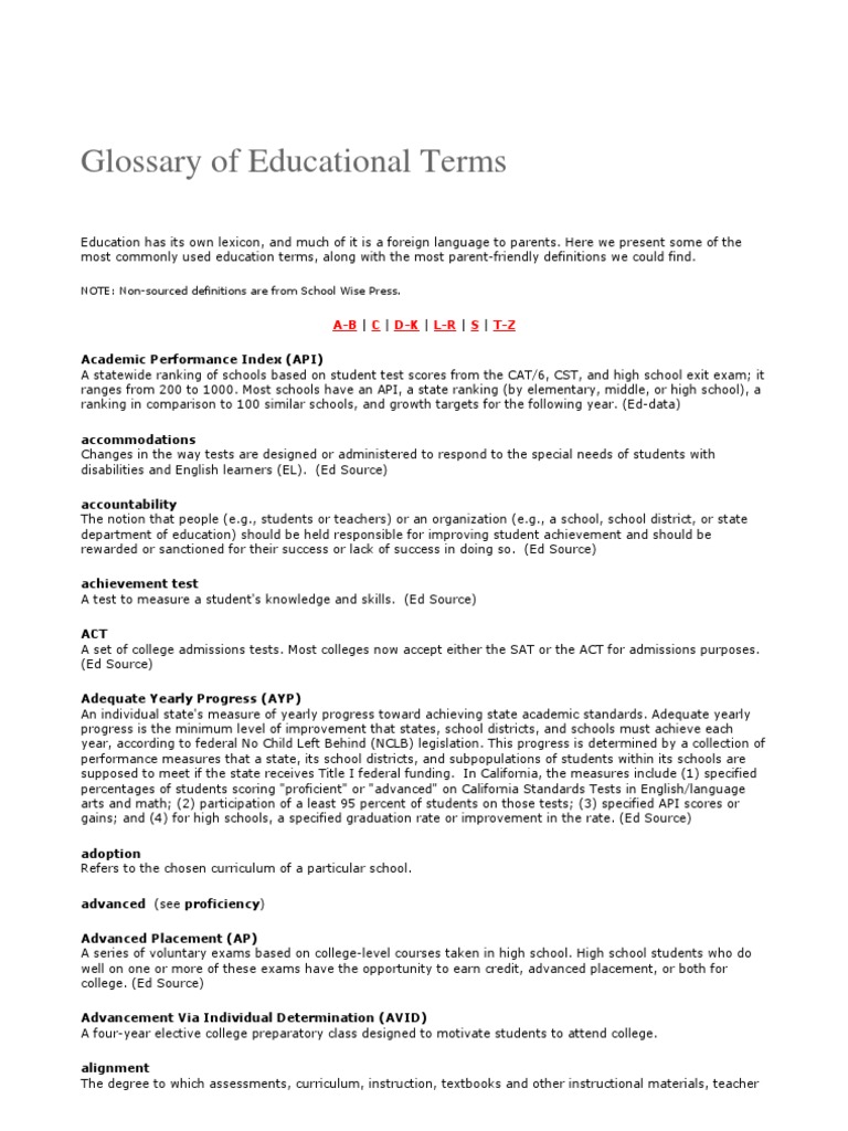 Glossary of Educational Term3 | PDF | No Child Left Behind Act ...