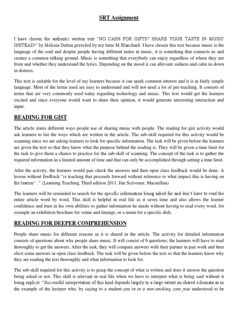 SRT Assignment | PDF | Question | Reading Comprehension