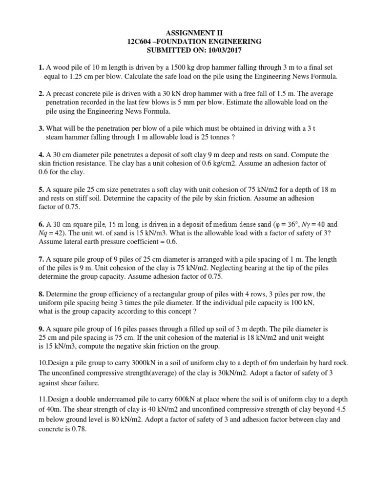 Foundation Engineering Pile Questions | PDF | Deep Foundation | Soil