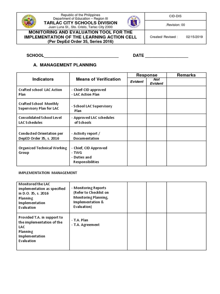 29 Monitoring Tool For The Evaluation of The Learning Action Cell | PDF ...